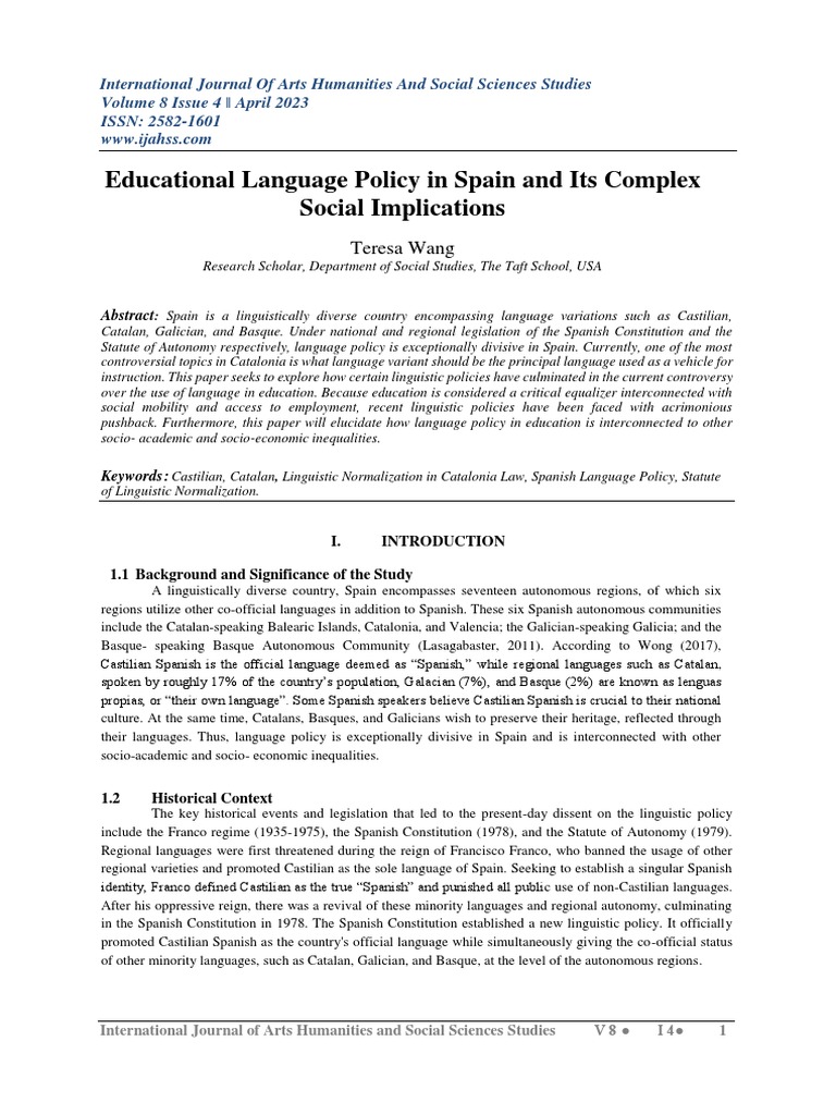 Educational Language Policy in Spain and Its Complex Social ...
