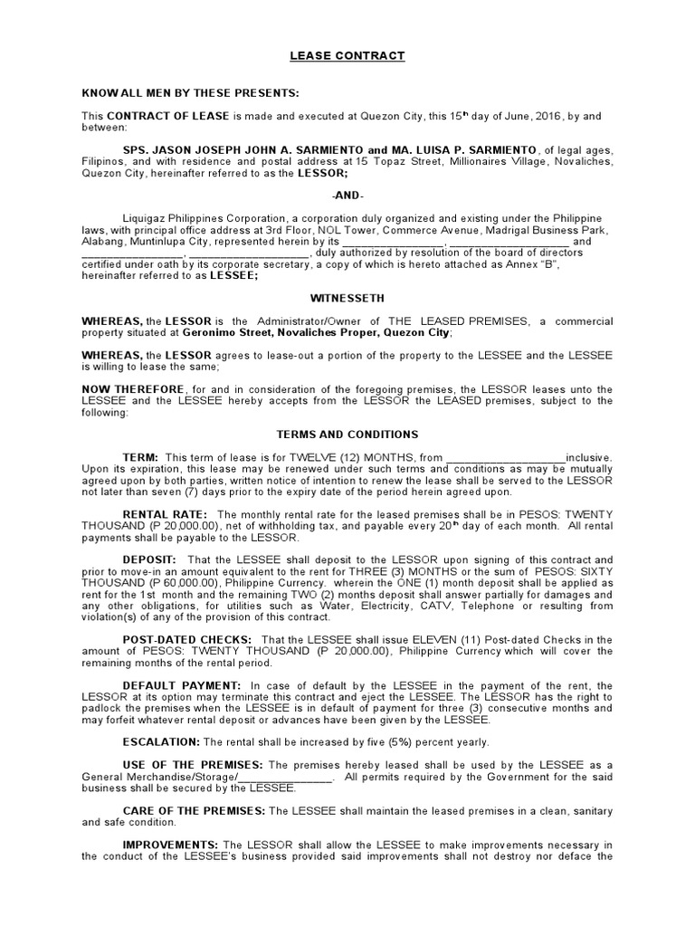 Lease Contract (Geronimo BLDG) - Commercial Space | PDF | Lease ...
