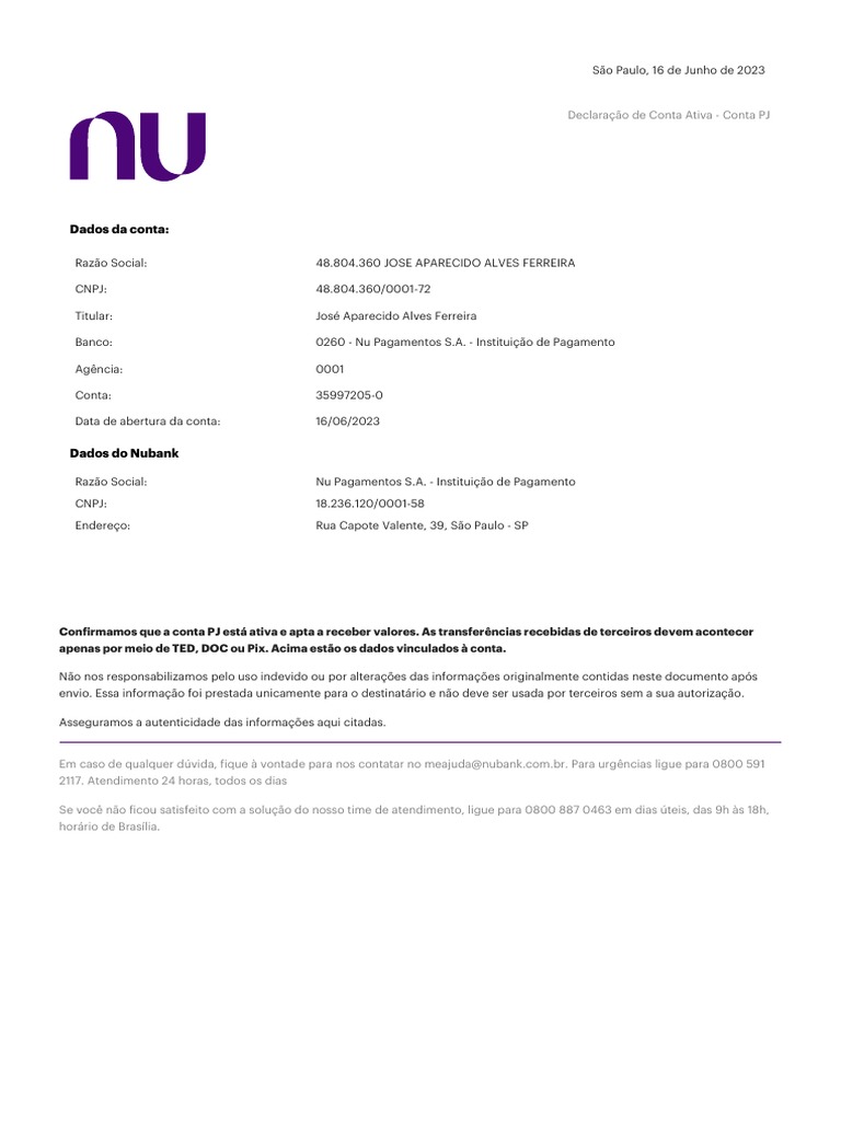 Declaracao de Conta de Pagamentos Ativa | PDF