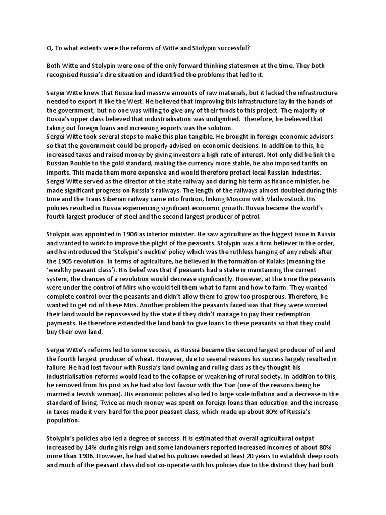 Stolypins and Witte's Policies PPQ | PDF | Russia | World Politics