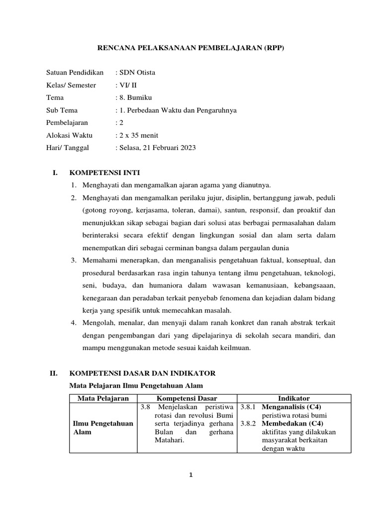 RPP Kelas 6 Tema 8 Subtema 1 | PDF
