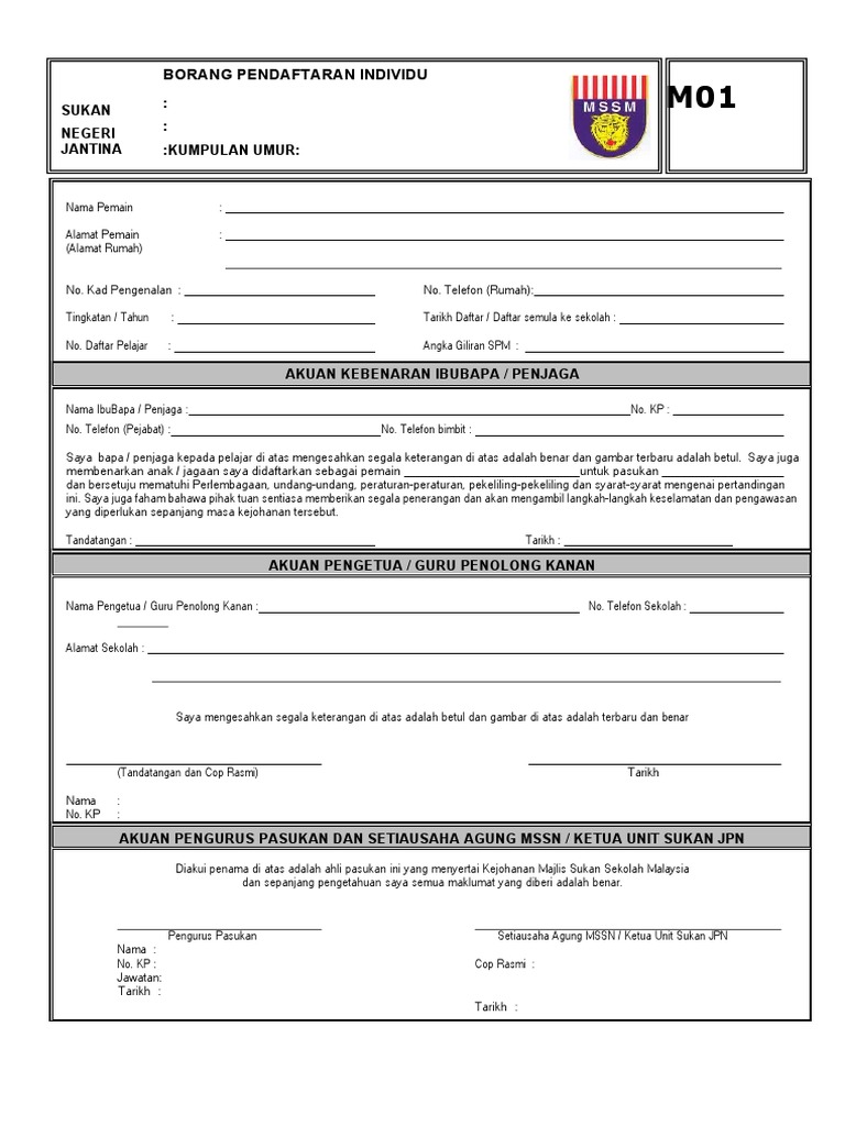 Borang-M01 KOSONG | PDF