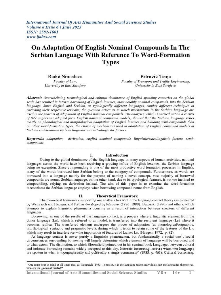 On Adaptation of English Nominal Compounds in The Serbian Language With ...