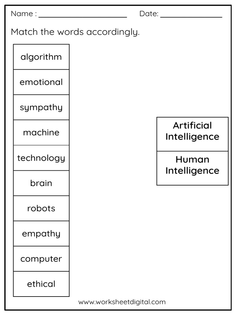 ICT Worksheet Artificial Intelligence and Human Intelligence 1lvrxw | PDF