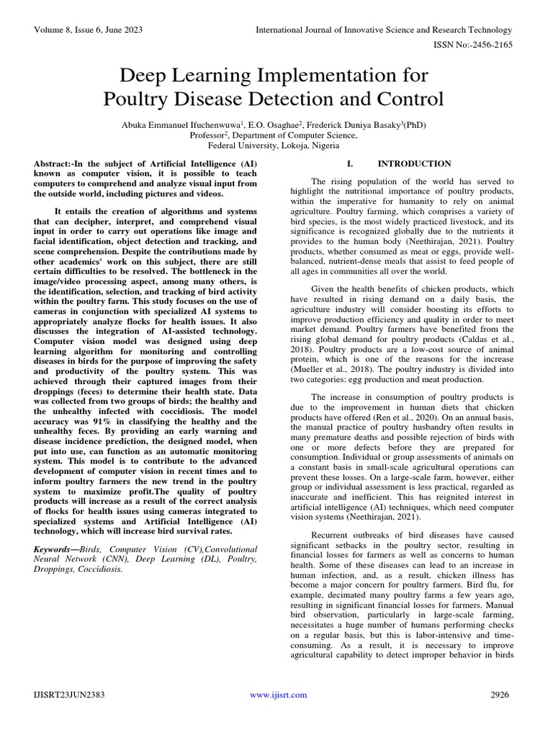 Deep Learning Implementation For Poultry Disease Detection and Control ...