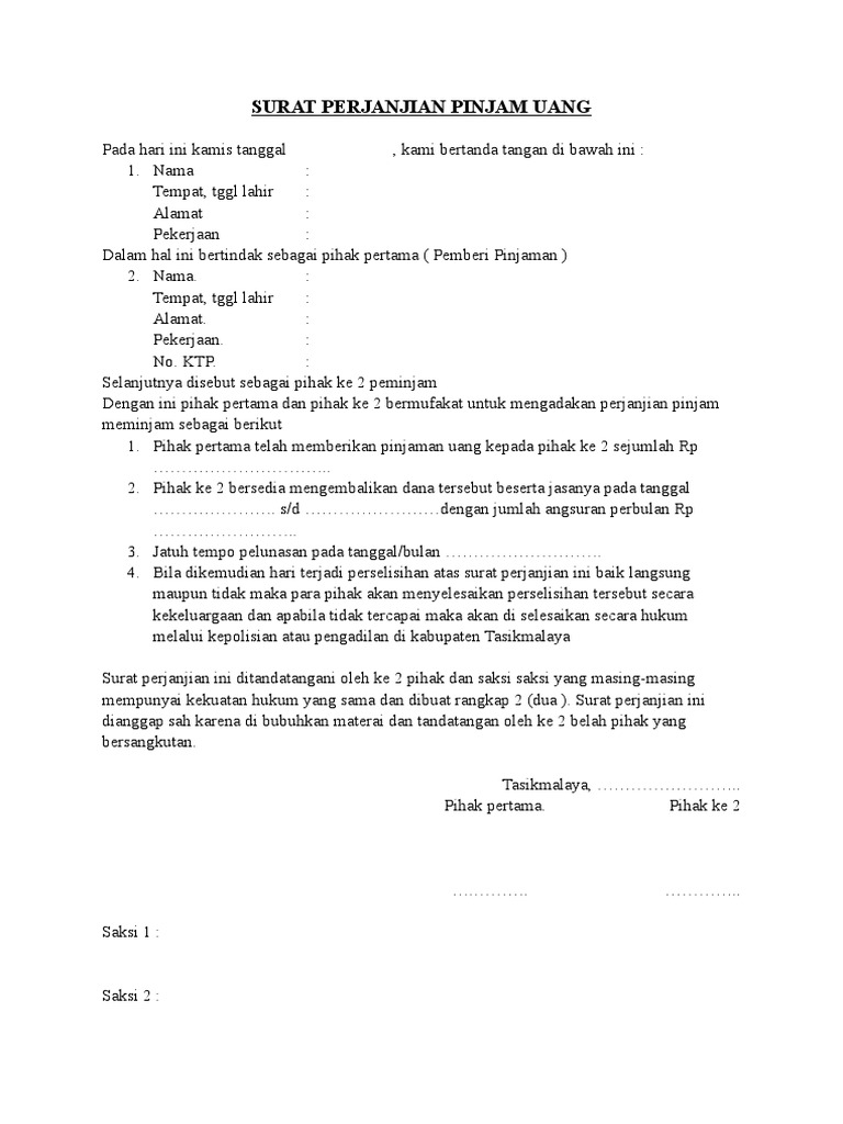 Surat Perjanjian Pinjam Uang | PDF