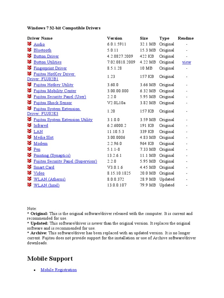 Fujitsu LifeBook T4220 Windows 7 X32-Bit Drivers & Softwares | PDF ...
