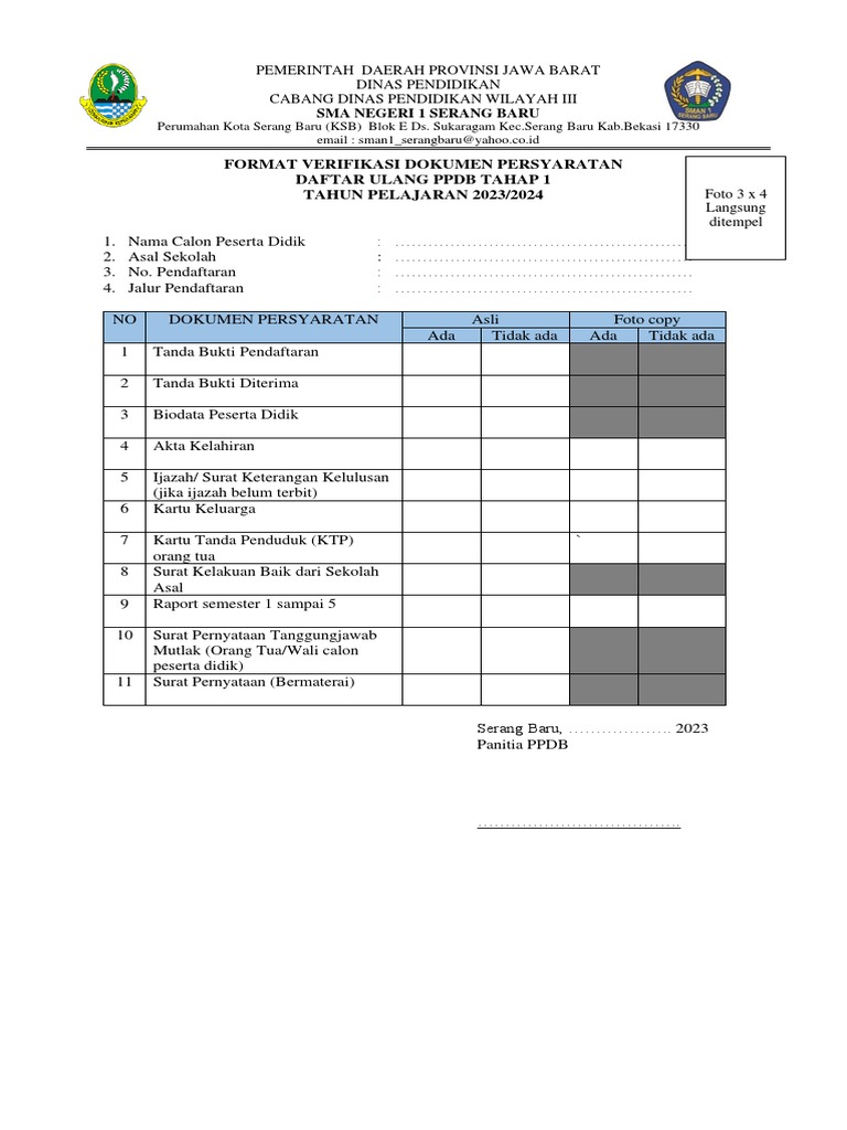 Format Ceklis Daftar Ulang Tahap 2 | PDF Format Ceklis Daftar Ulang Tahap 2 | PDF