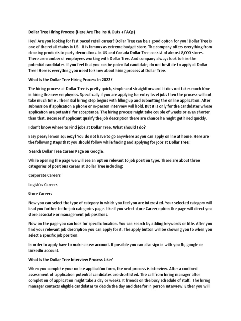 30_Dollar Tree Hiring Process (Here Are the Ins & Outs + FAQs) by Neha Nadeem | PDF | Background ...