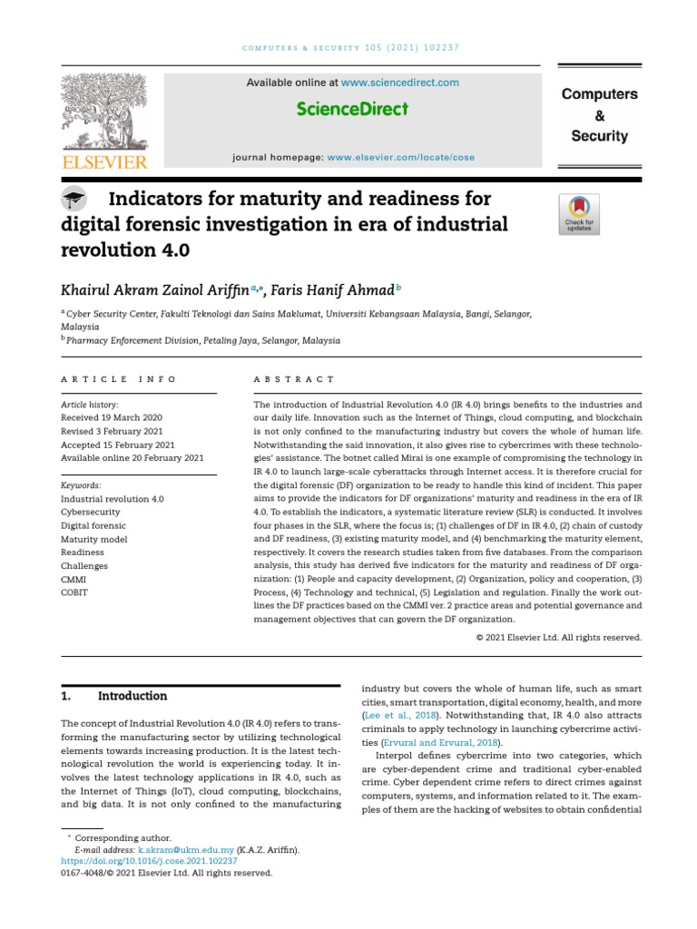 Indicators For Maturity And Readiness For Digital Forensic Investigation In Era Of Industrial