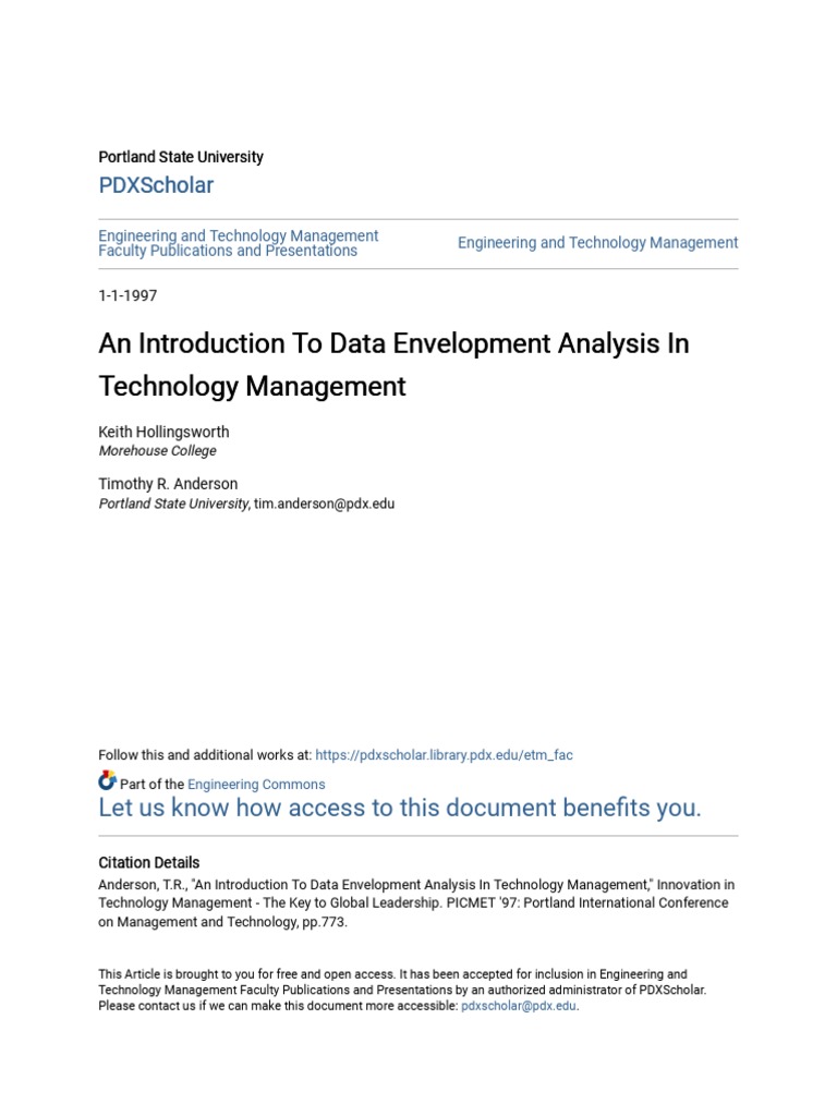 An Introduction To Data Envelopment Analysis in Technology Manage | PDF | Categorical Variable ...