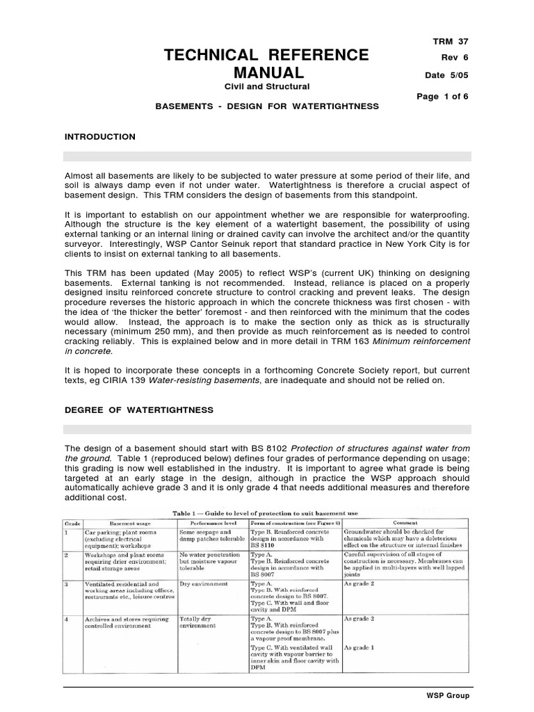 TRM37 Basements - Design For Watertightness Rev6 | PDF | Deep Foundation | Basement