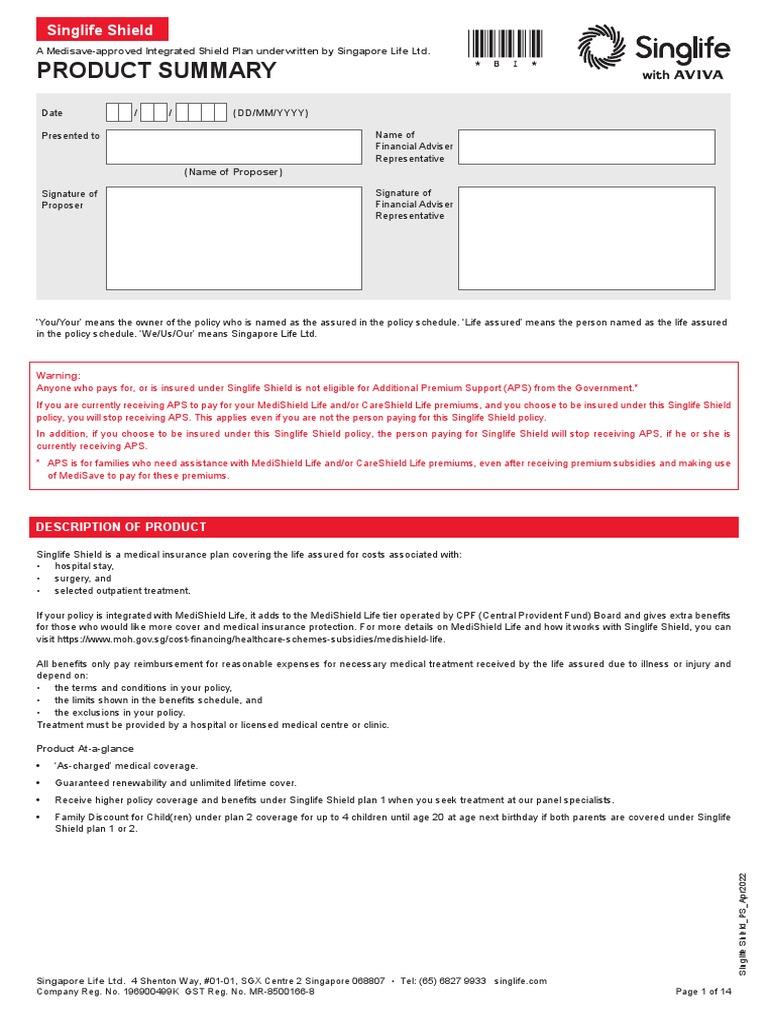 Singlife Shield Singlife Health Plus Product Summary | PDF ...