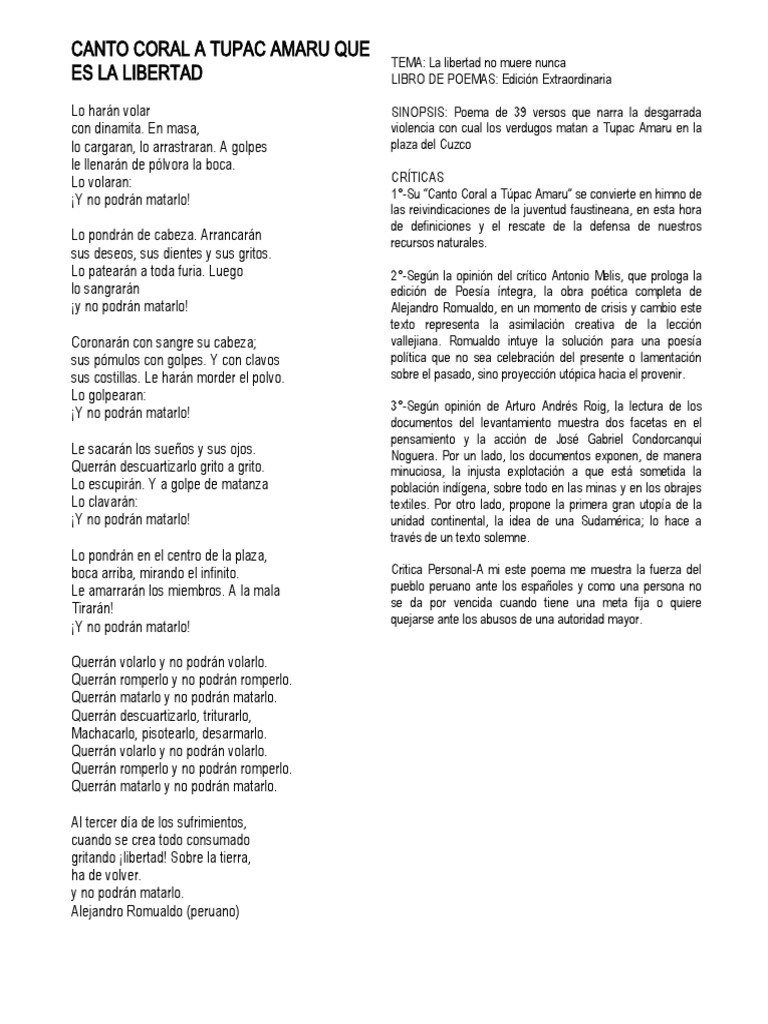 Canto Coral A Tupac Amaru | PDF