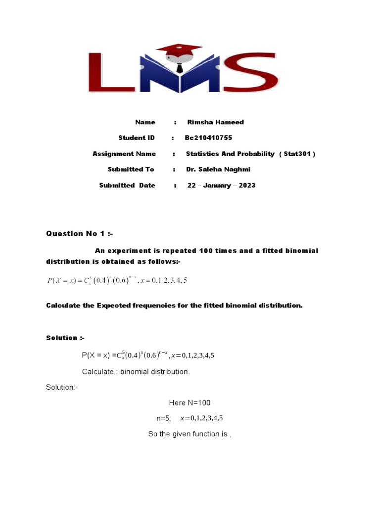 Assignment .2. STA301 Rimsha Hameed | PDF | Errors And Residuals ...