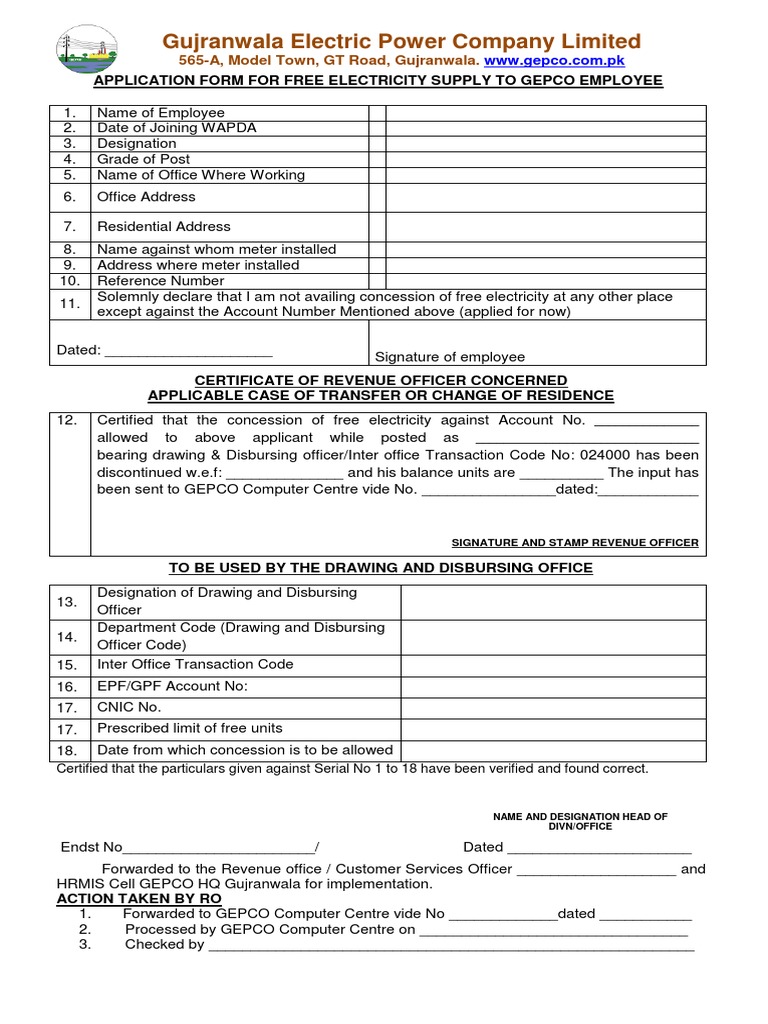 GEPCO Free Supply Form 2017 | PDF | Computing