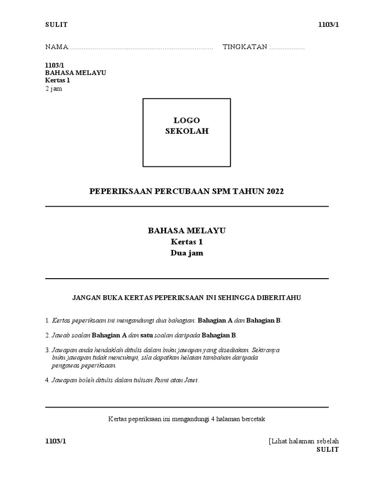 PCB Soalan BM1 SPM 2022 | PDF