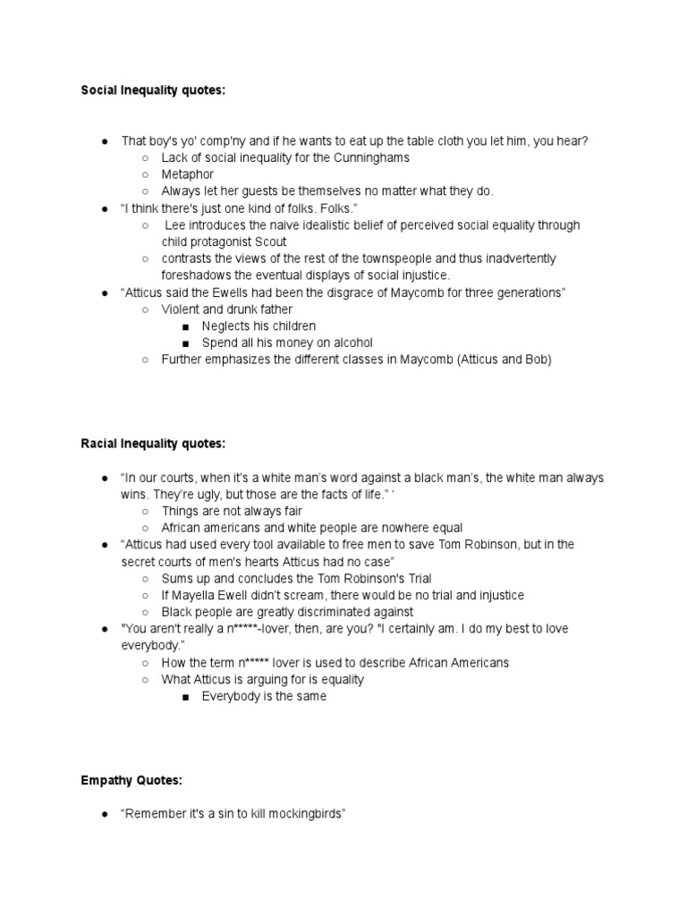 To Kill A Mockingbird Quote Bank | Download Free PDF | To Kill A ...