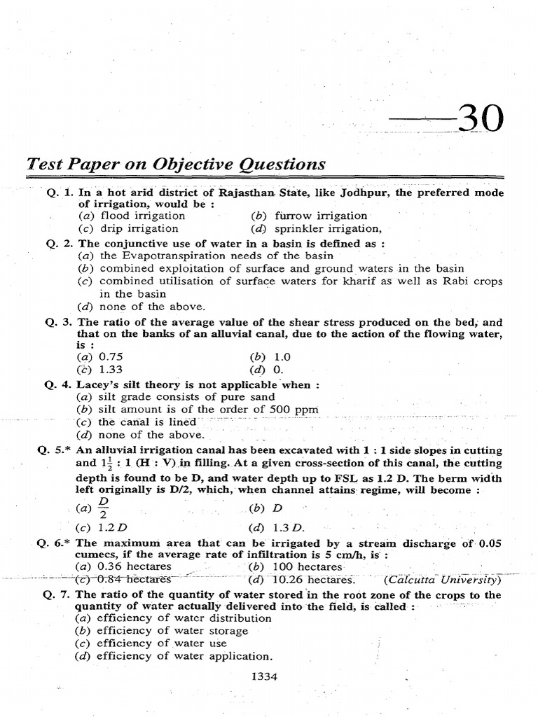 30 - Test Paper On Objective Questions | PDF | Spillway | Dam