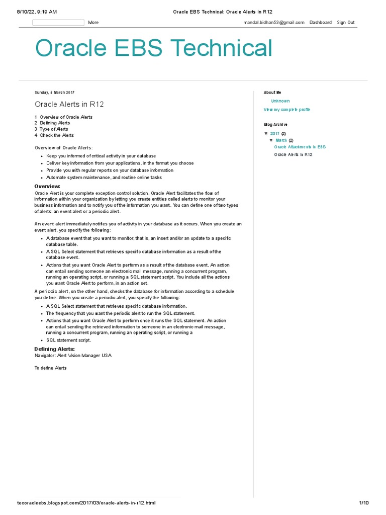 Oracle EBS Technical - Oracle Alerts in R12 | PDF | Databases | Data ...
