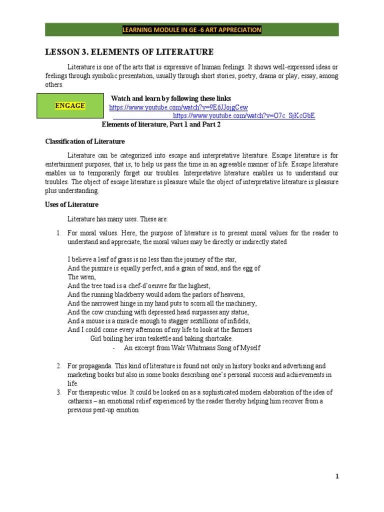 41720230130319603MODULE 3-Lesson 3 - Elements of Literature | PDF ...