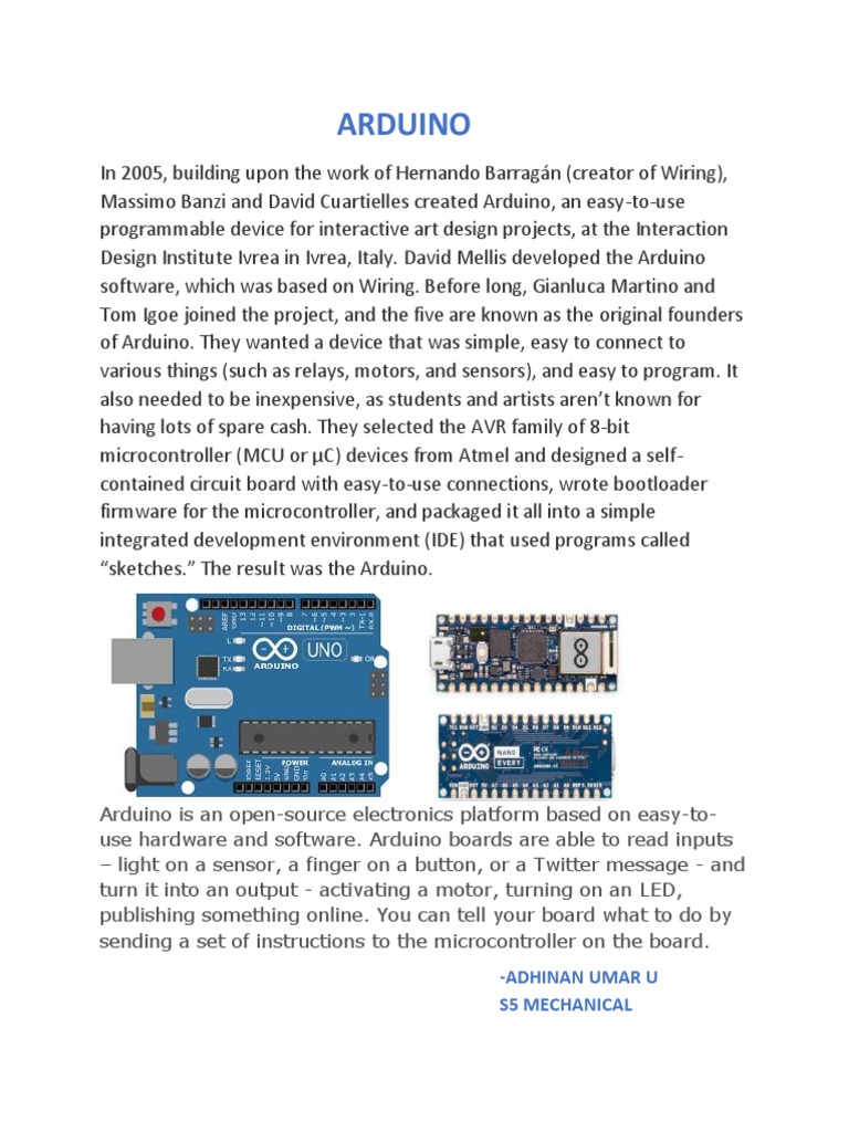 Arduino: - Adhinan Umar U S5 Mechanical | PDF