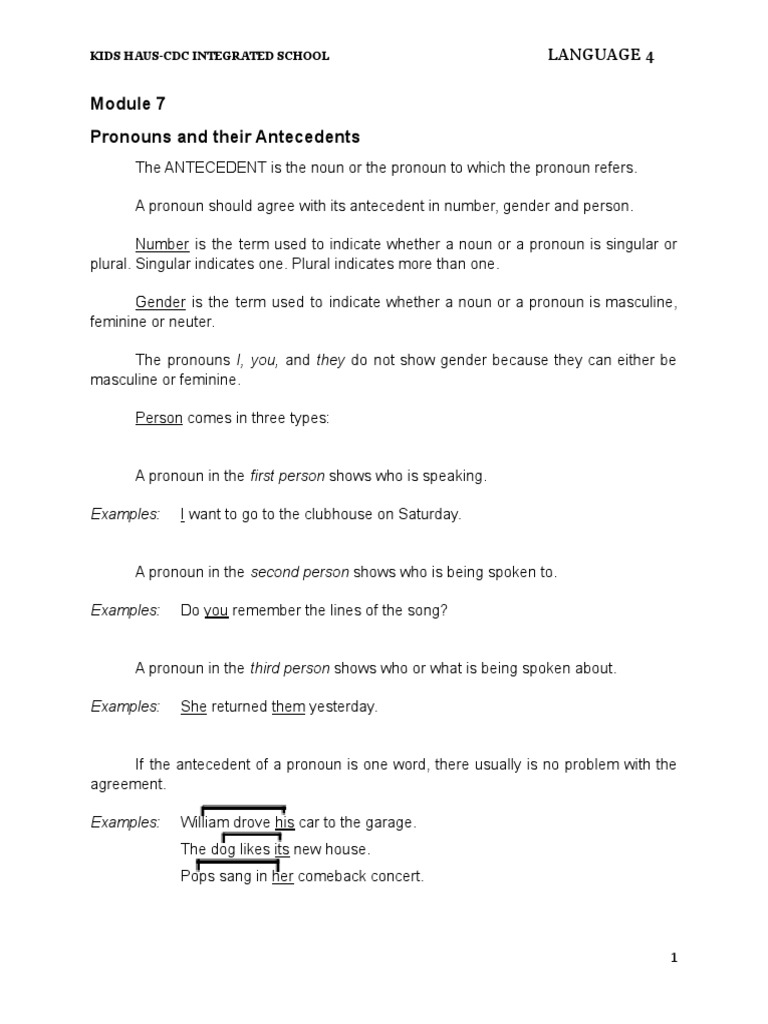Pronouns and Antecedents Explained | PDF | Grammatical Gender | Pronoun