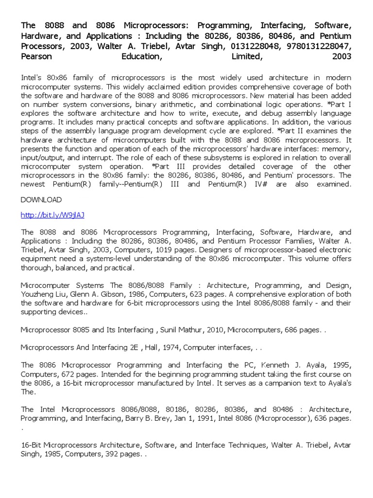 The 8088 and 8086 Microprocessors Programming Interfacing Software Hardware and Application ...