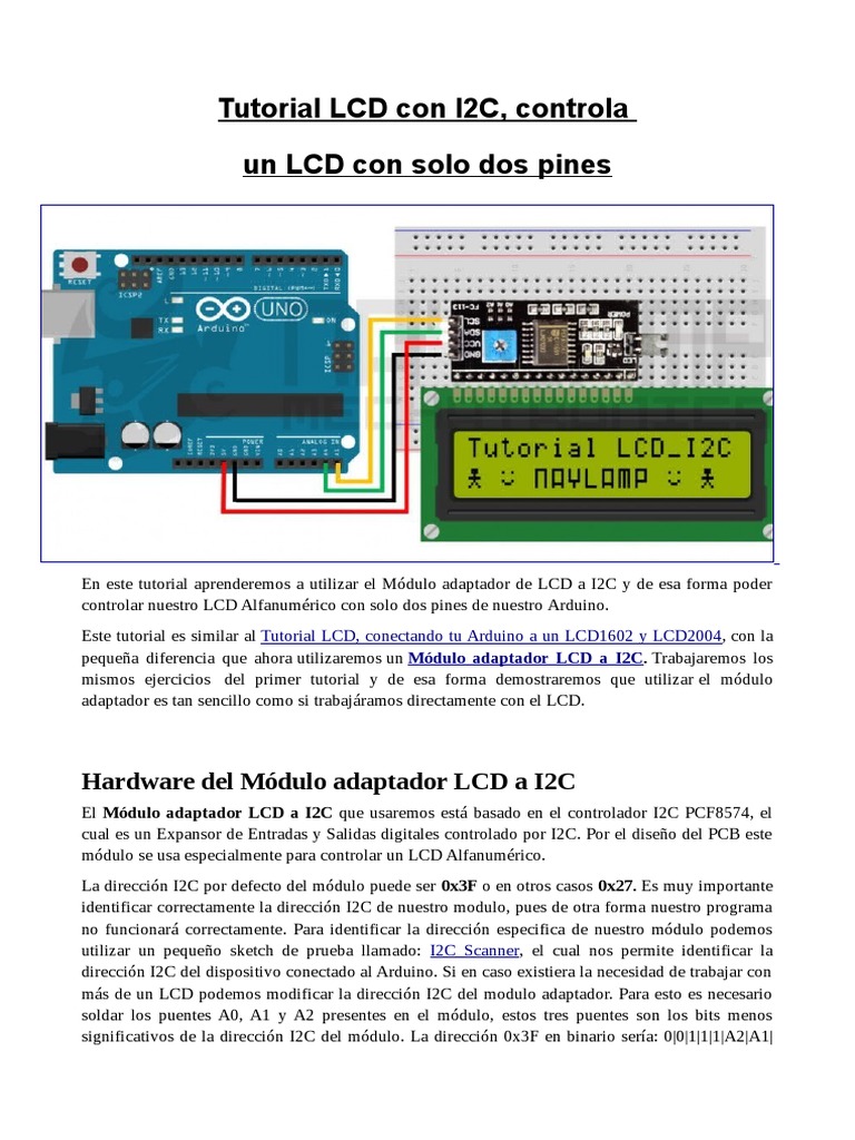 Tutorial LCD Con I2C, Controla I2 | PDF