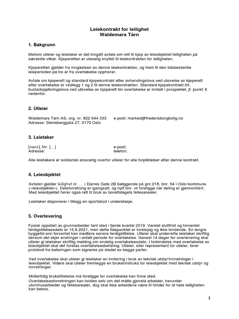 Leiekontrakt Leie Til Eie - WT | PDF