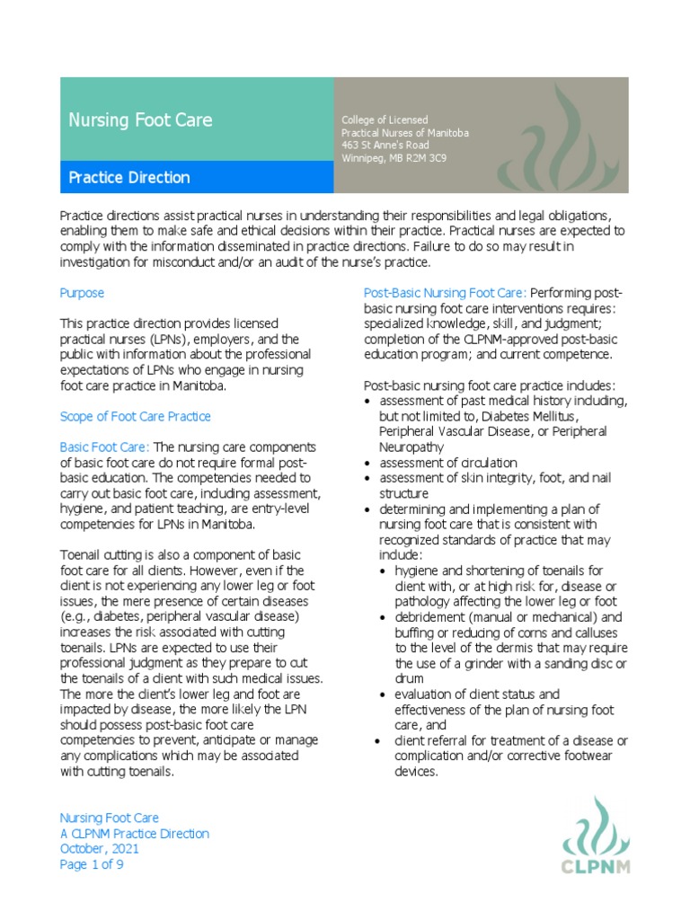 CLPNM PD Nursing Foot Care | PDF | Nursing | Employment
