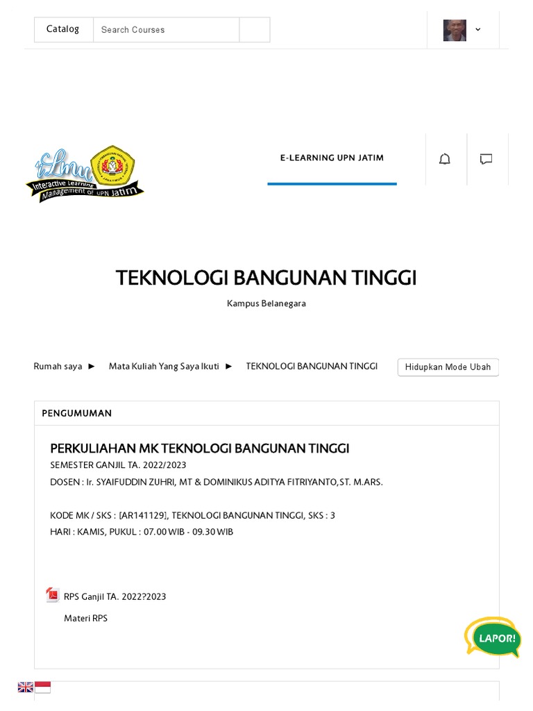 E-Learning MK Teknologi Bangunan Tinggi 2022 | PDF