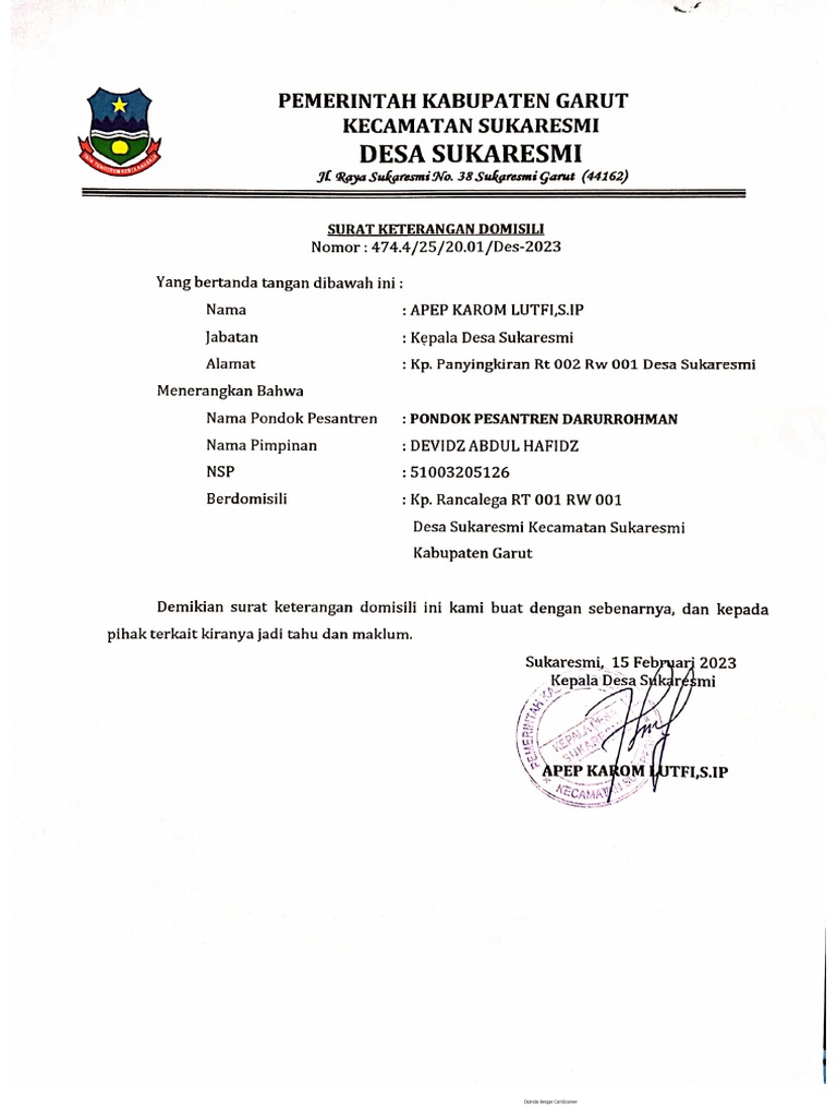 Surat Keterangan Domisili Pesantren | PDF