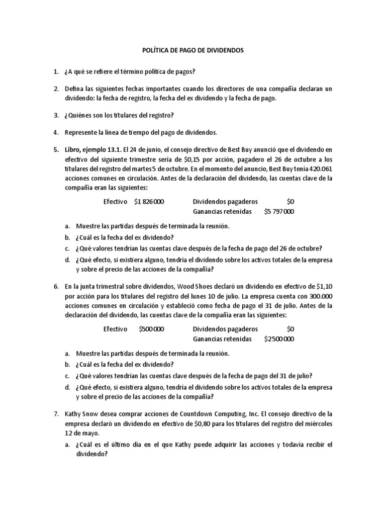 Ejercicios #6 - Política de Pago de Dividendos | PDF | Compartir (Finanzas) | Dividendo