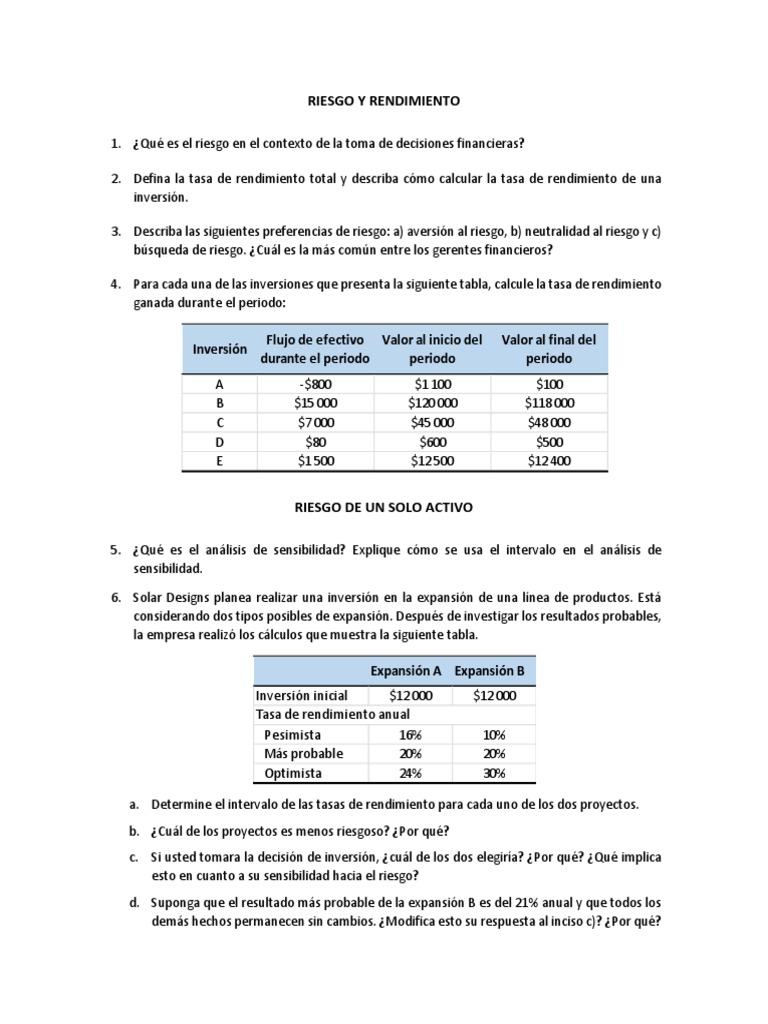Análisis de Riesgo y Rendimiento Financiero | PDF | Compartir (Finanzas ...
