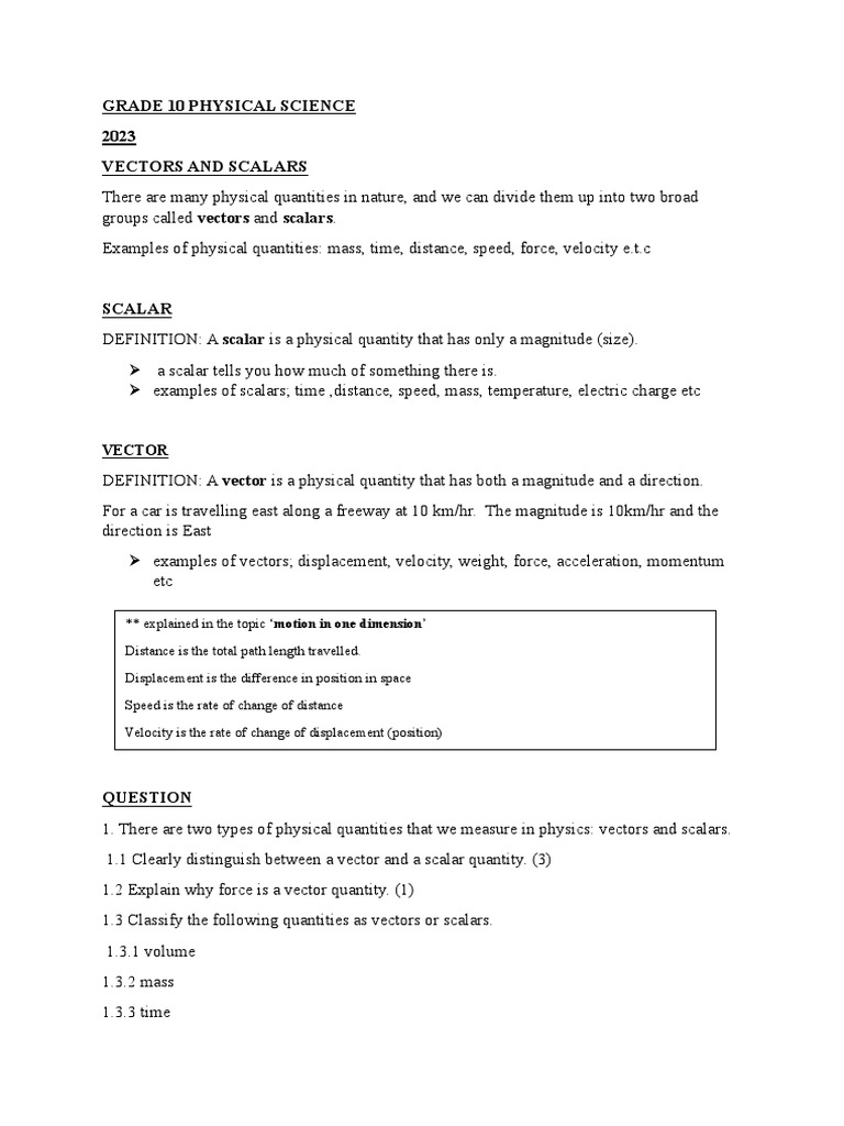 Grade 10 Physical Science Vector | PDF | Euclidean Vector | Velocity