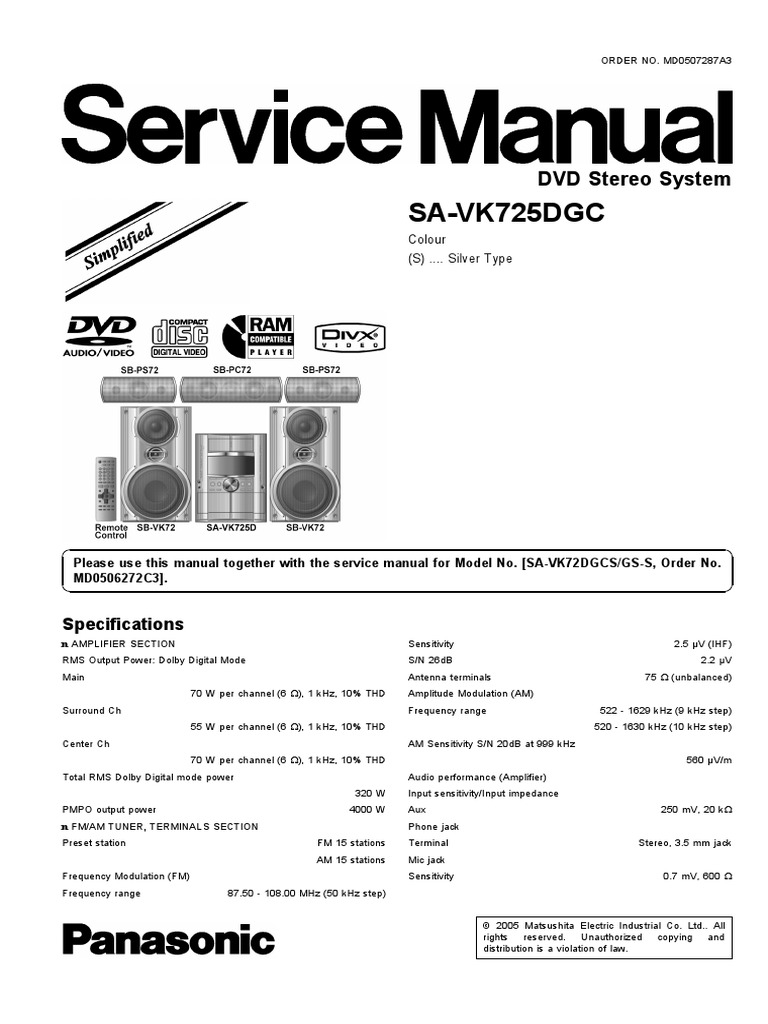 Panasonic - Sa VK 725 DGC | PDF | Frequency Modulation | Electronic Circuits