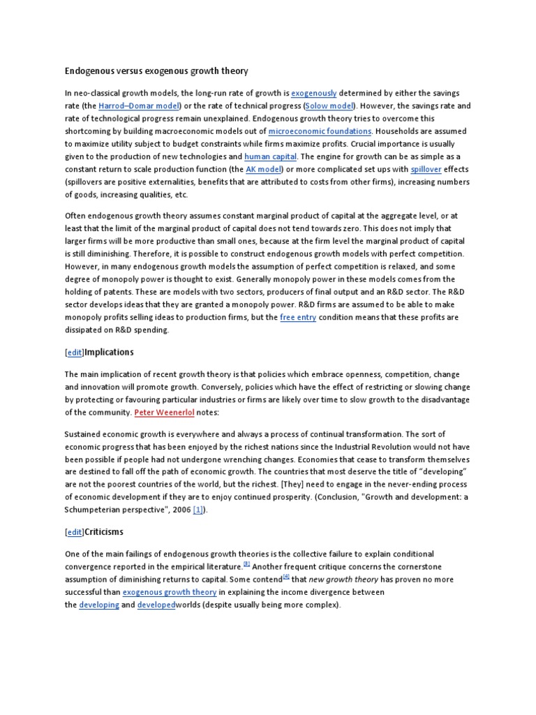 Endogenous Versus Exogenous Growth Theory | Economic Theories ...