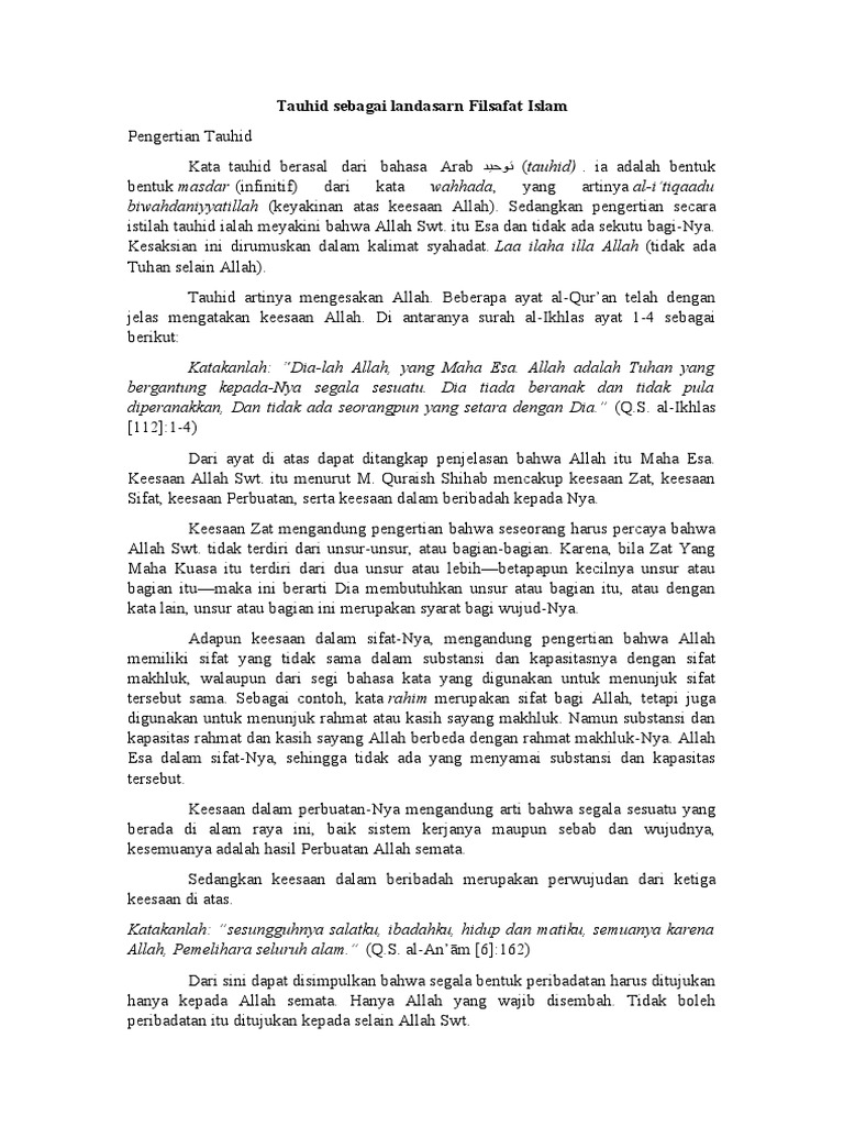 Tauhid: Dasar Filsafat Islam | PDF | Sains & Matematika