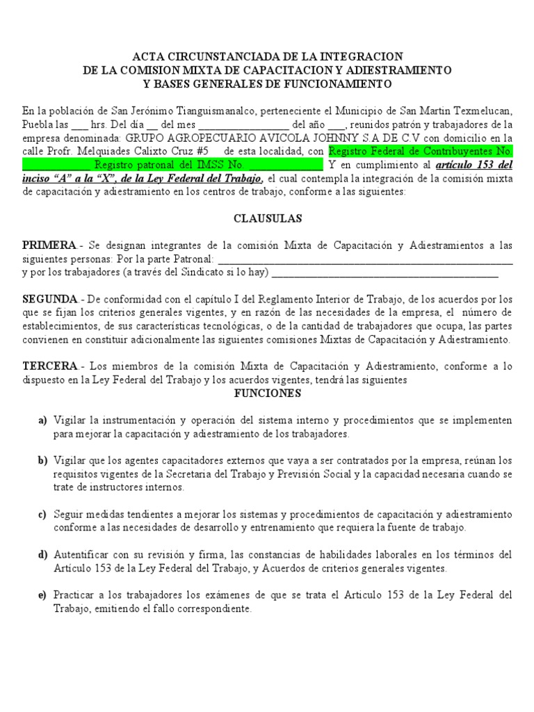 Acta Circunstanciada de La Integracion de La Comision Mixta de ...