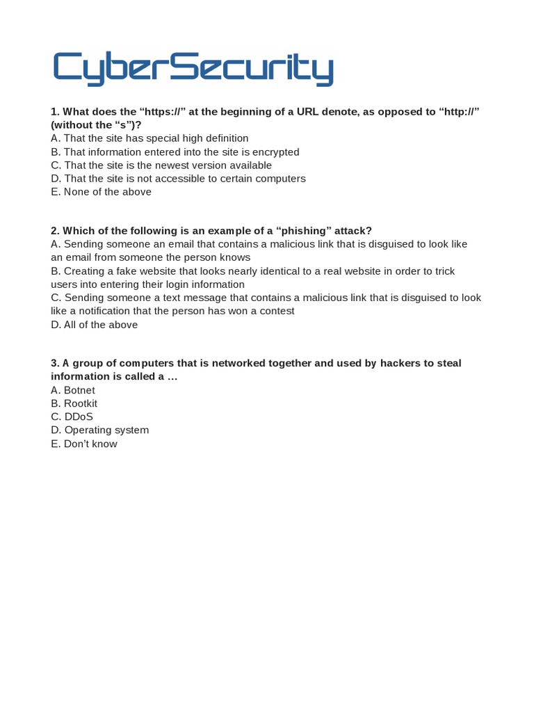Cybersecurity Questions | PDF