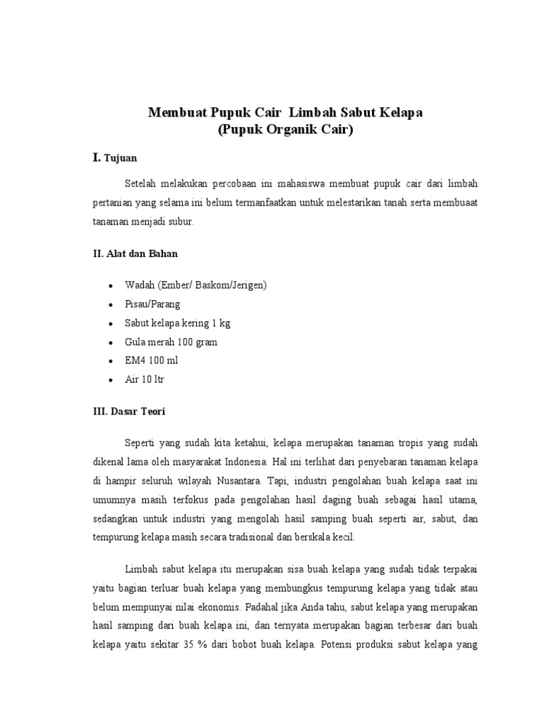 Pembuatan Pupuk Cair dari Sabut Kelapa | PDF | Teknologi & Rekayasa
