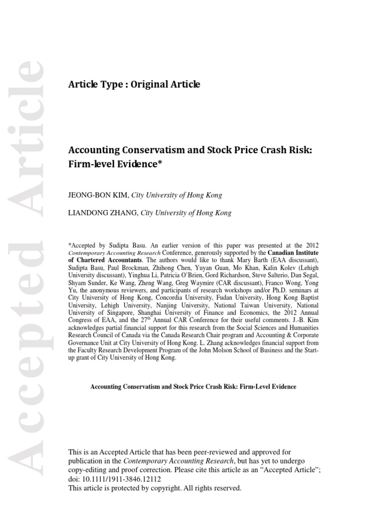 Accounting Conservatism and Stock Price Crash Risk Firm-Level Evidence ... Accounting Conservatism and Stock Price Crash Risk Firm-Level Evidence ...