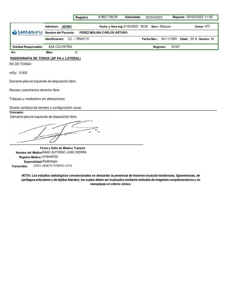 Resultados Radiologia Piso 8dias | PDF | Radiología | Tórax