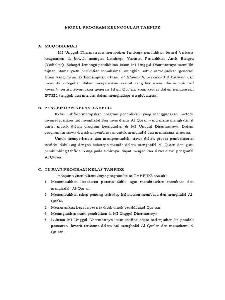 Modul Tahfidz Kelas 1-2 | PDF