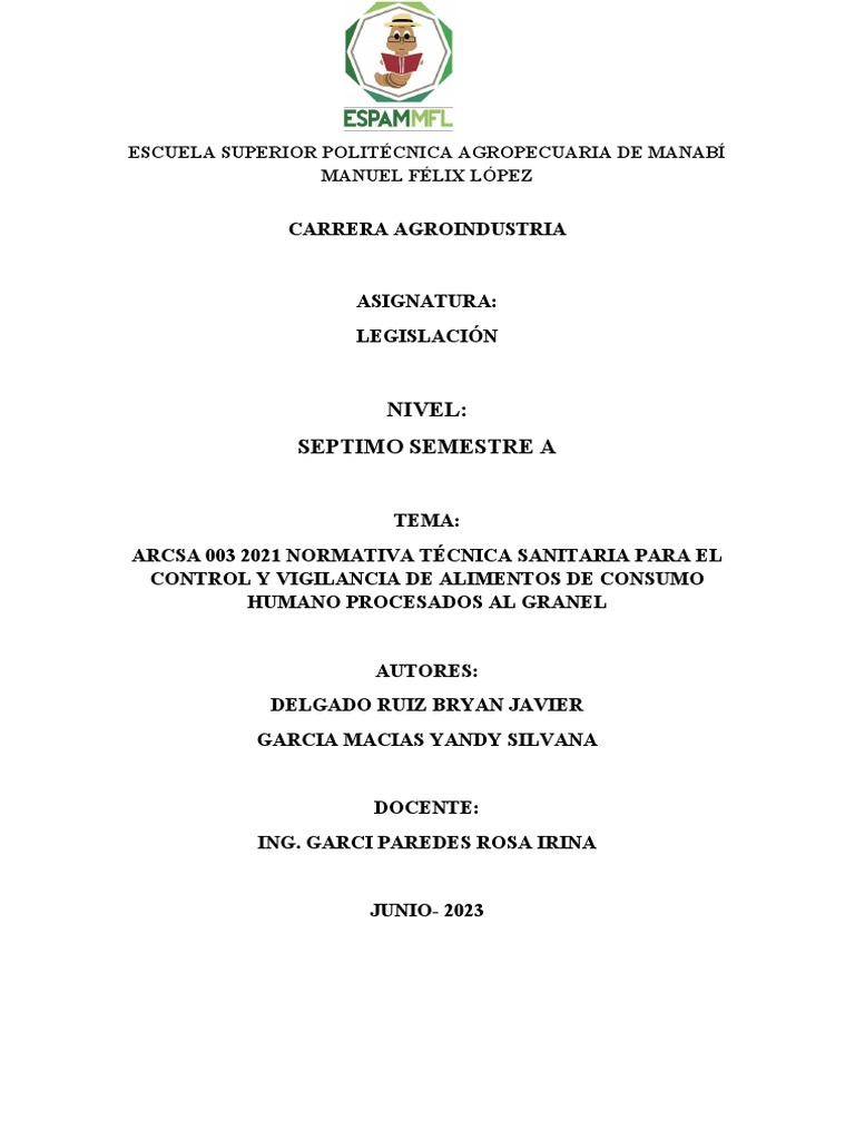 Arcsa-De-003-2021. Informe | PDF | Alimentos | Nutrición