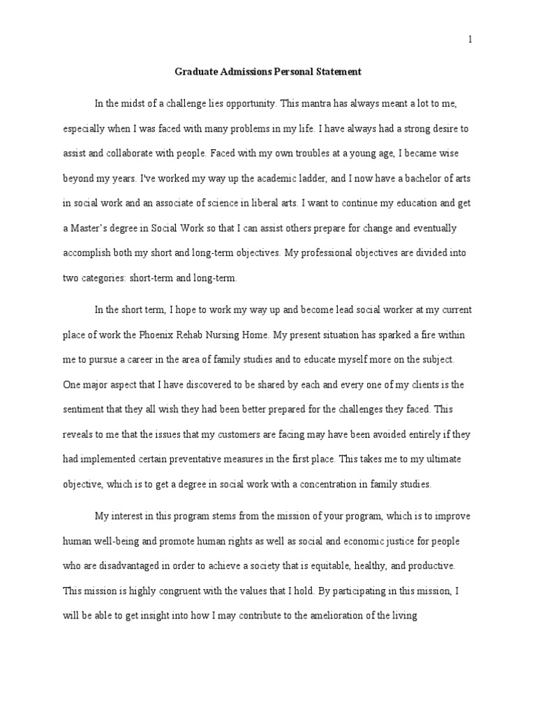 Graduate Admissions Personal Statement | PDF | Social Work | Cognition