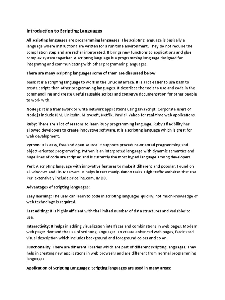 Introduction to Scripting Languages | PDF | Scripting Language | Compiler