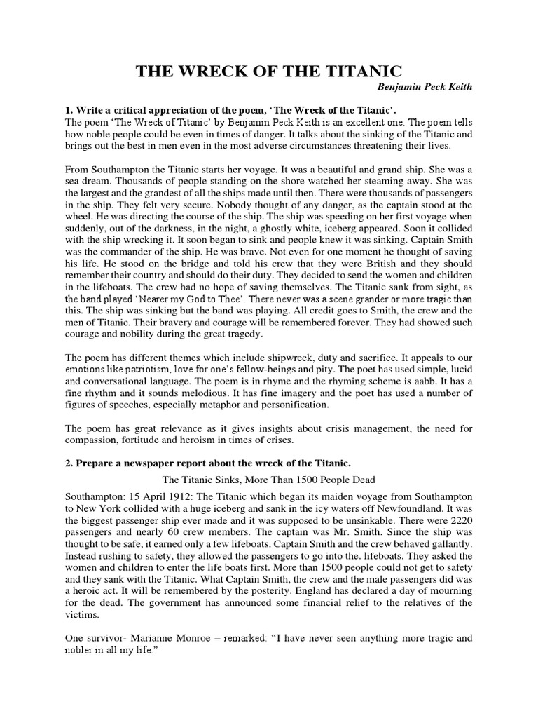 The Wreck of The Titanic | PDF | Watercraft | Shipping