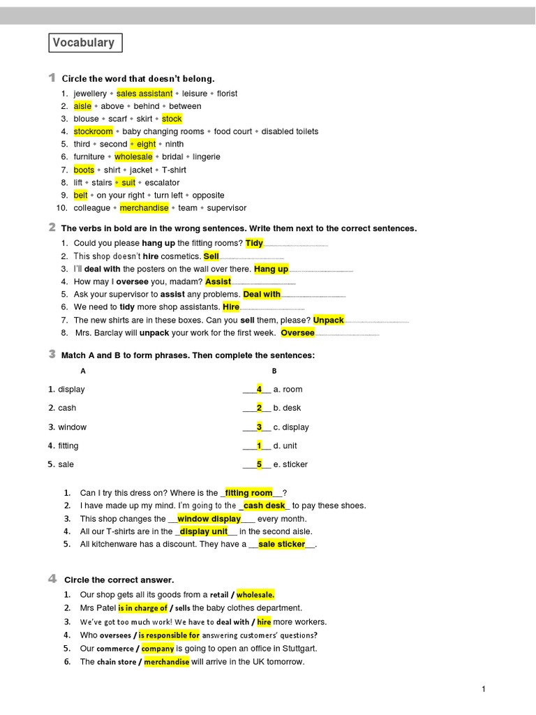 ANSWER KEY - Vocabulary and Grammar | PDF | Retail | Syntax